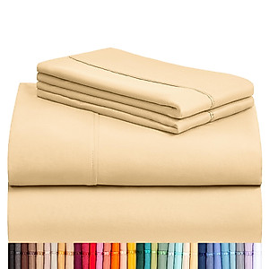 LuxClub Twin XL Sheets - Soft Twin Bed Sheets for Boys and Girls, 4 PC Deep Pockets 18" Eco Friendly Wrinkle Free Kids Fitted Sheets Machine Washable Hotel Bedding Silky Soft - Yellow Twin XL