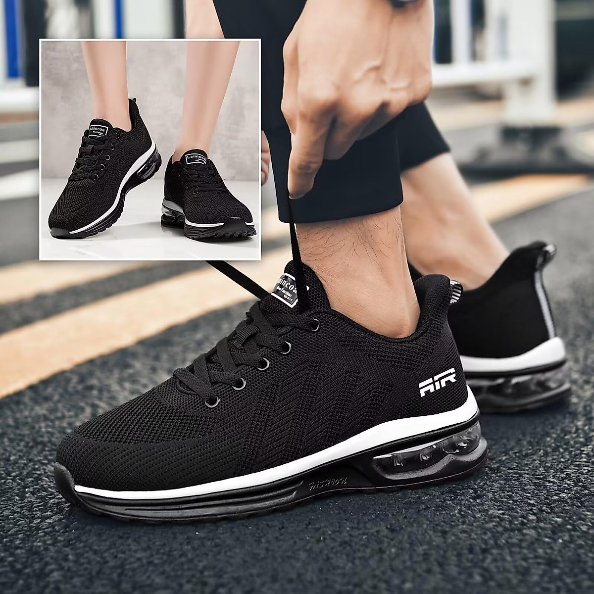 Wide Width Womens Sneakers Air Cushion Running Shoes Walking Tennis Shoes for Women Black