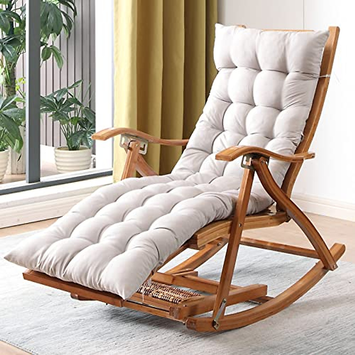 Lounge Chair, Balcony Home Lounge Chair, Rocking Chairs for Adults Wooden Bamboo Stable Comfort Garden Deck Chairs Load-Bearing 200kg (Color : Wooden Chair)