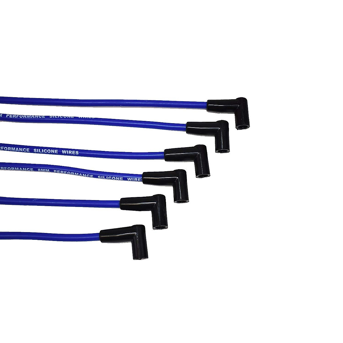 A-Team Performance - 8.0 mm Silicone Spark Plug Wires with Black 90-Degree Boot for HEI Distributor - Compatible with Ford Truck 6 Cylinder 250 300 4.9L Blue