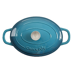 Crock-Pot Artisan Oval Enameled Cast Iron Dutch Oven and Braiser Bundle, 7-Quart and 5-Quart, Teal Ombre