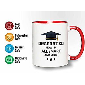 Flairy Land Graduation 2Tone Red Mug 11oz - All Smart and Stuff - Graduation Gifts for Her Senior Graduation College Student College Graduate Classmate MBA Grad