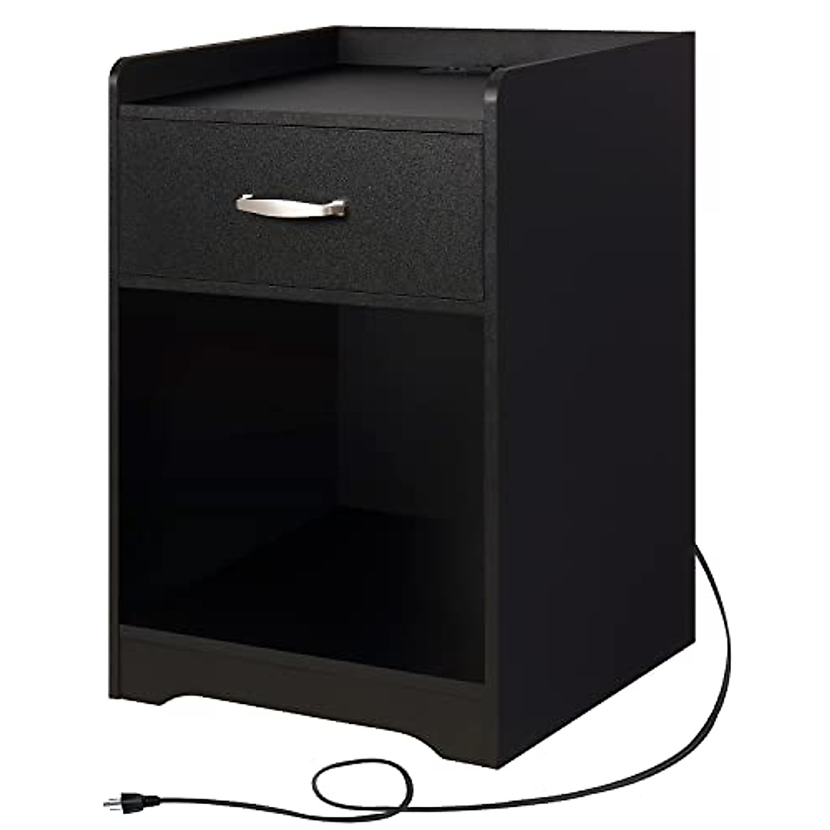 WEENFON Nightstands, Black Nightstand with Charging Station,Bedside Tables, End Table with Drawer, Open Space,Metal Handles, Large Storage,WFET16HN