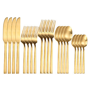 Zerophilo Matte Silverware Set Gold Flatware Set with Hexagon Handle 20 Pieces 18/0 Stainless Steel Cutlery Set Wedding Housewarming Gift Service for 4 (Matt gold)