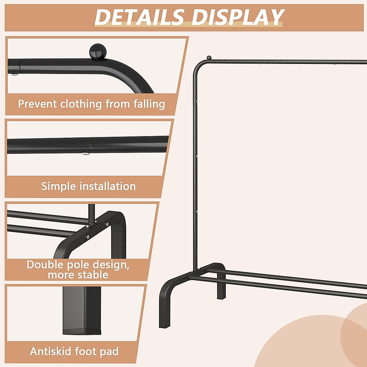 JIUYOTREE Metal Clothing Rack, 43.3 Inches Clothes Garment Coat Rack with Bottom Shelf, Clothing Rack for Hanging Clothes, Coats, Skirts, Shirts, Sweaters, Black