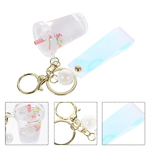 PRETYZOOM Kawaii Liquid Keychain Boba Tea Unicorn Keychain Floating Liquid Quicksand Milk Tea Keychain Lucky Bottle Keychain for Women