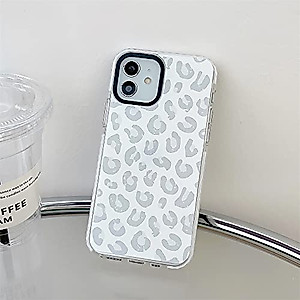 White Leopard Light Gray Soft Phone Case for Apple iPhone 12 Pro Built-in Bumper Women Cute Stylish Cover for iPhone 12 & 12Pro 6.1"