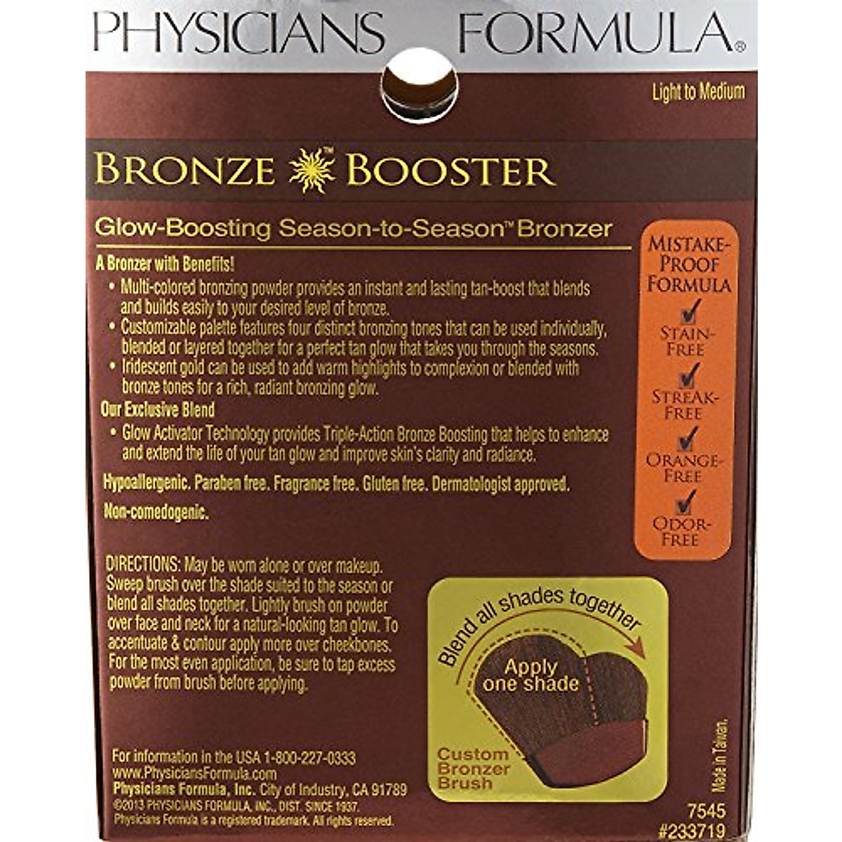Physicians Formula Bronze Booster Glow-Boosting Season-to-Season Light-to-Medium Bronzer Makeup Powder, Dermatologist Approved