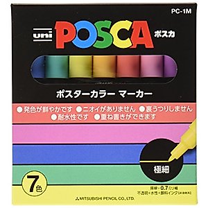 uni Posca Paint Marker Pen, Extra Fine Point, Set of 7 Natural Color (PC-1M 7C)