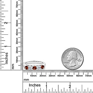 Gem Stone King 925 Sterling Silver Red Garnet and White Topaz 5-Stone Wedding Anniversary Band Ring For Women (1.03 Cttw, Gemstone January Birthstone, Available In Size 5, 6, 7, 8, 9)