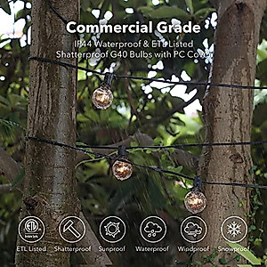 HBN 50ft Outdoor String Lights RGBW Remote Control Outdoor String Lights Multicolor, with 27 LED G40 Bulbs (2 Spare) Shatterproof & Dimmable, IP44 Waterproof & Extendable, Remote Included, 80 Lumens