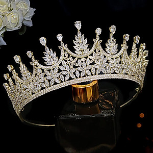 Jorsnovs Cubic Zirconia Gold Wedding Bridal Crowns Princess Sweet 16 CZ Tiara Quinceanera Birthday Hair Accessories for Women