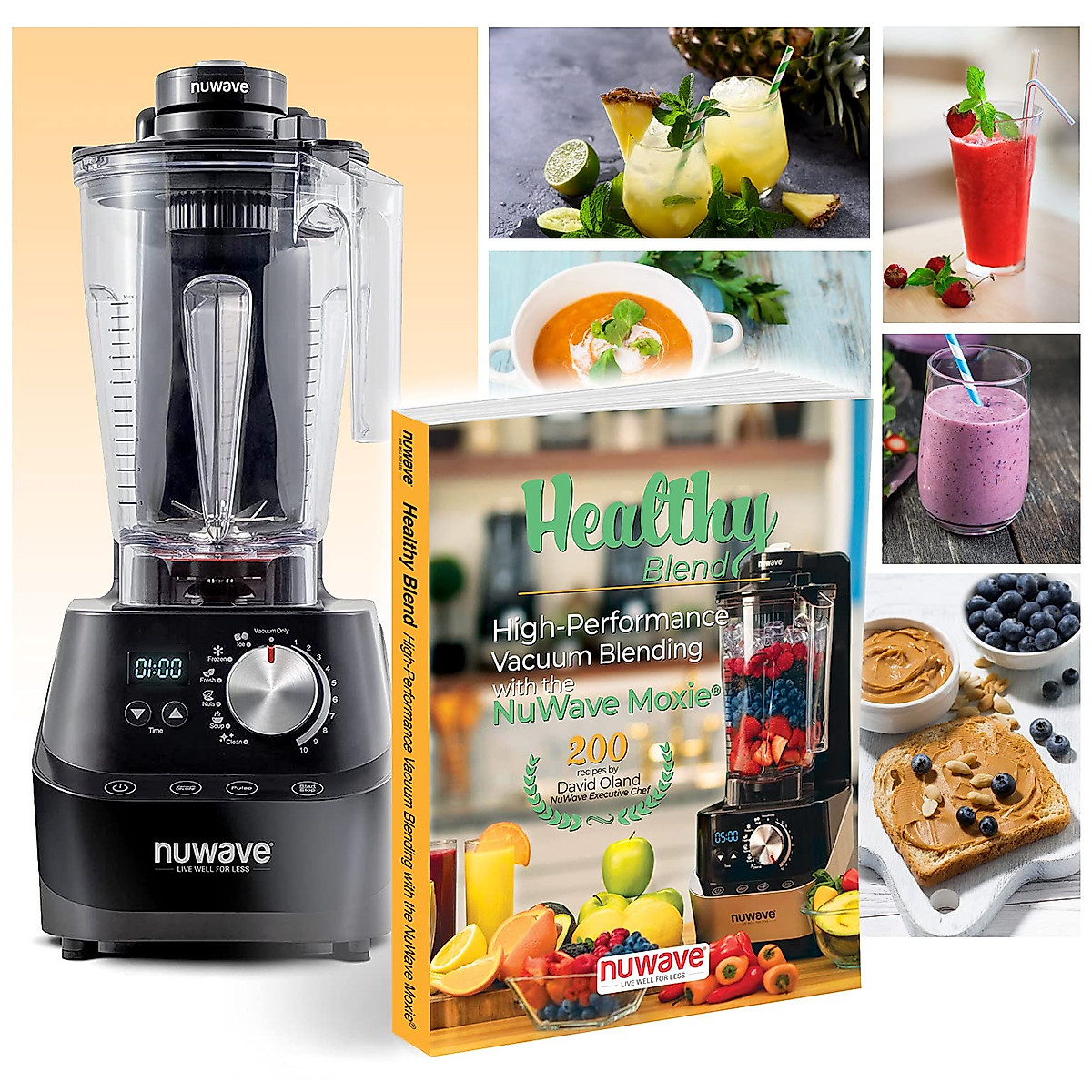 Nuwave Moxie High-Performance Digital Vacuum Blender with BPA-Free 64-ounce Pitcher, Vacuum Lid and Plunger Lid, and 200 Recipe Book