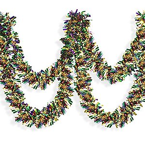 33 Feet Mardi Gras Tinsel Purple Green Gold Metallic Streamers Garland Festooning Garland Glittering Hanging Decoration for Mardi Gras Wedding Birthday Disco Party Decorations Supplies