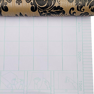 Yifely SimpleLife4U Black Damask Self-Adhesive Shelf Drawer Liner PVC Tabletop Protect Paper 45x300cm