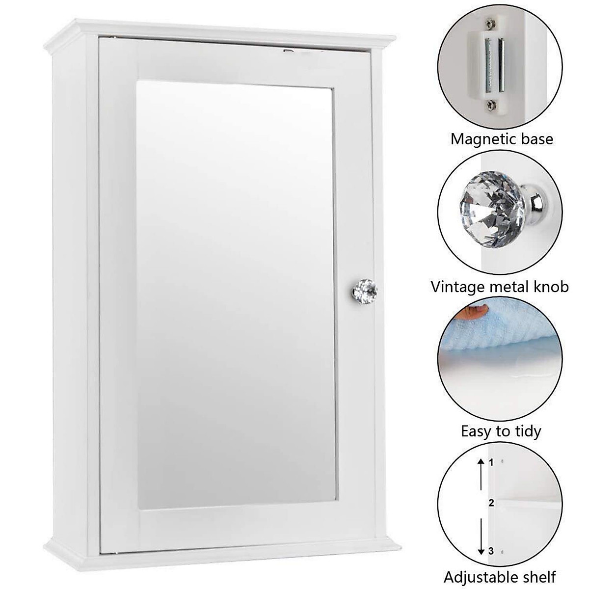 3 Tier Bathroom Wall Mount Medicine Cabinet w/Adjustable Shelves & Single Mirror