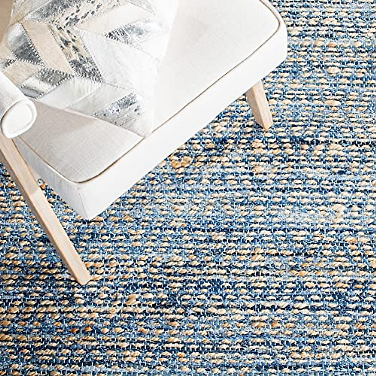 SAFAVIEH Cape Cod Collection Accent Rug - 4' x 6', Natural & Blue, Handmade Flat Weave Coastal Braided Jute, Ideal for High Traffic Areas in Entryway, Living Room, Bedroom (CAP351A)