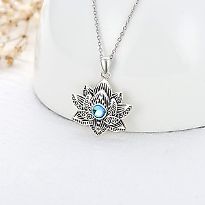 YAFEINI Buddha Lotus Necklace Sterling Silver Moonstone Lotus Flower Pendant Yoga Spiritual Jewelry Gifts for Women