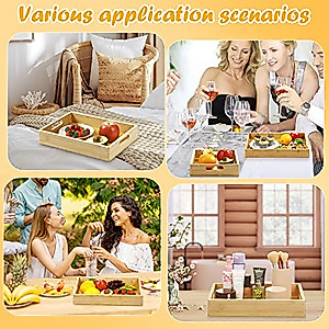 Geelin 6 Pack Bamboo Wood Serving Tray with Handles Rectangular Wooden Breakfast Tray Coffee Table Tray Decorative Serving Trays Platter for Eating Food Bed Breakfast Dinner Living Room, 3 Sizes