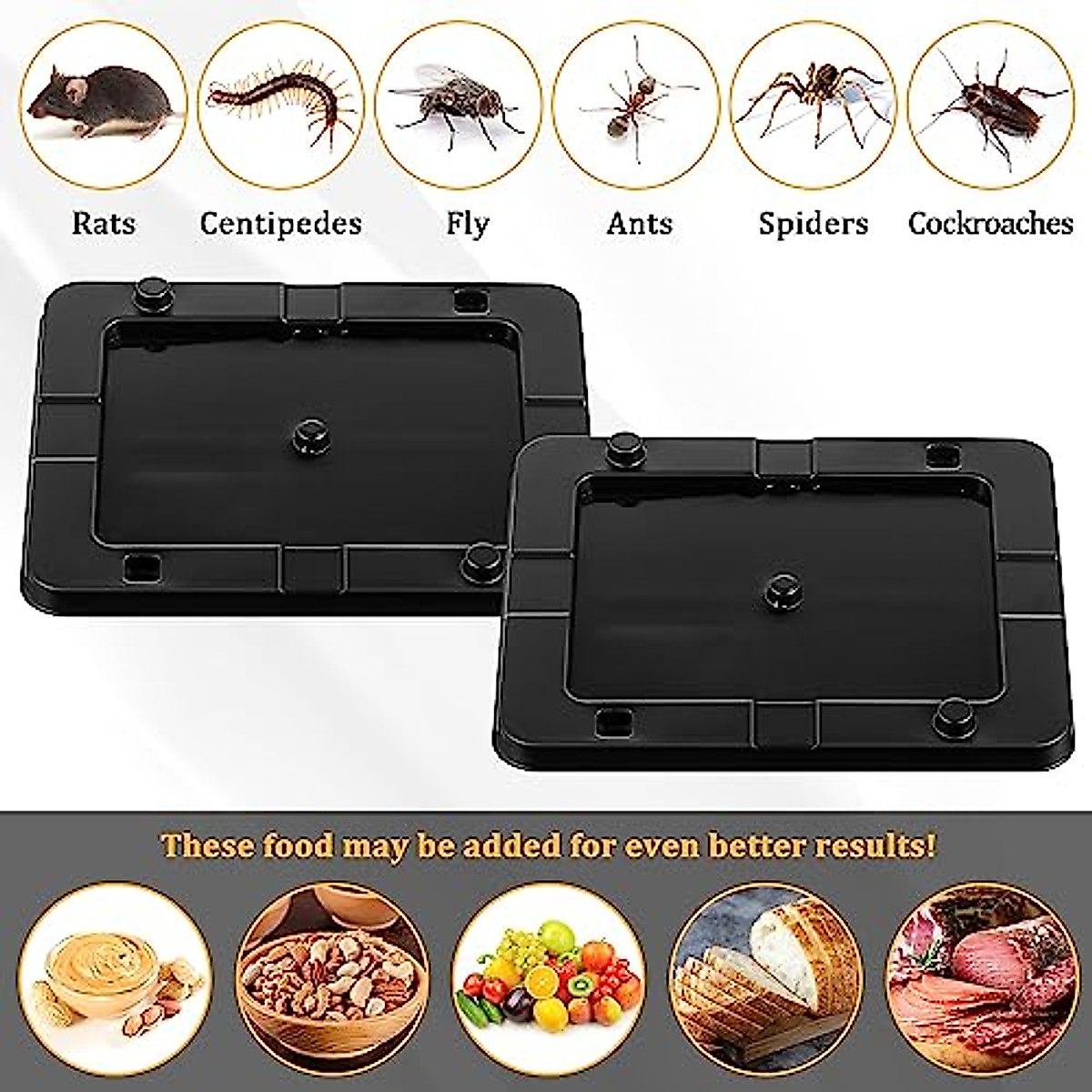 Qualirey 12 Pack Mouse and Insect Glue Traps, Strong Sticky Pre Baited Trays with Non Toxic Glue for Mice, Small Rats, Flies, Cockroaches and Other Bugs, Ready to Use Indoor, Safe to Children