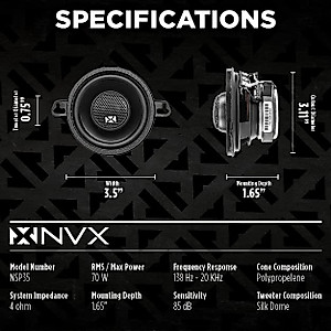NVX NSP35 140W Peak (70W) RMS 3.5” N-Series 2-Way Coaxial Speakers with 3/4” Silk Dome Tweeters (Pair)