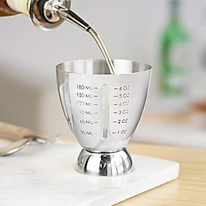 True Vista Double Jigger for Bartending, 6 Ounce Measuring Cup & 1 Ounce Cocktail Jigger Base, Stainless Steel Silver Polish Alcohol Measuring Tools & Barware Essentials, Set of 1, Silver