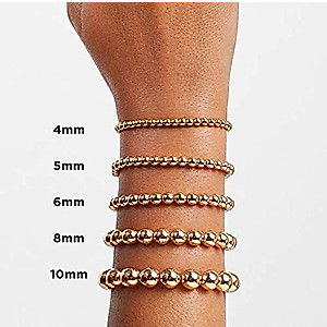 FUNOJOY Gold Plated Beaded Bracelets for Women Fashion Beads Elastic Bracelet Beaded Stackable Bracelets Pack, Birthday, Mother's Day, Christmas Gift for Women