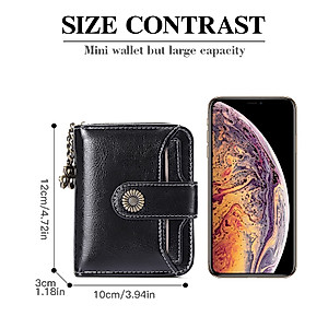 GOIACII Wallet for Women Leather Small RFID Blocking Bifold Zipper Pocket Card Holder with ID Window Black