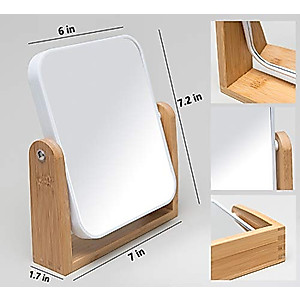 YEAKE Vanity Makeup Mirror with Natural Bamboo Stand,8 Inch 1X/3X Magnification Double Sided 360 Degree Swivel Magnifying Mirror,Portable Table Desk Countertop Mirror Bathroom Shaving Make Up Mirror
