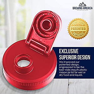 Brewing America Glass Mason Jar Pitcher with Lid - Ball Jars, 2 Quart (64 oz) with Old Glory Red Wide Mouth Mason Jar Pour Lid, for Smoothie, Boba Cup, Sun Tea Jar, Cold Coffee Glass Tumbler