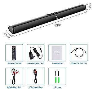 Saiyin Sound Bars for TV, Wired and Wireless Bluetooth 5.0 TV Stereo Speakers Soundbar 32’’ Home Theater Surround Sound System Optical/Coaxial/RCA Connection, Wall Mountable