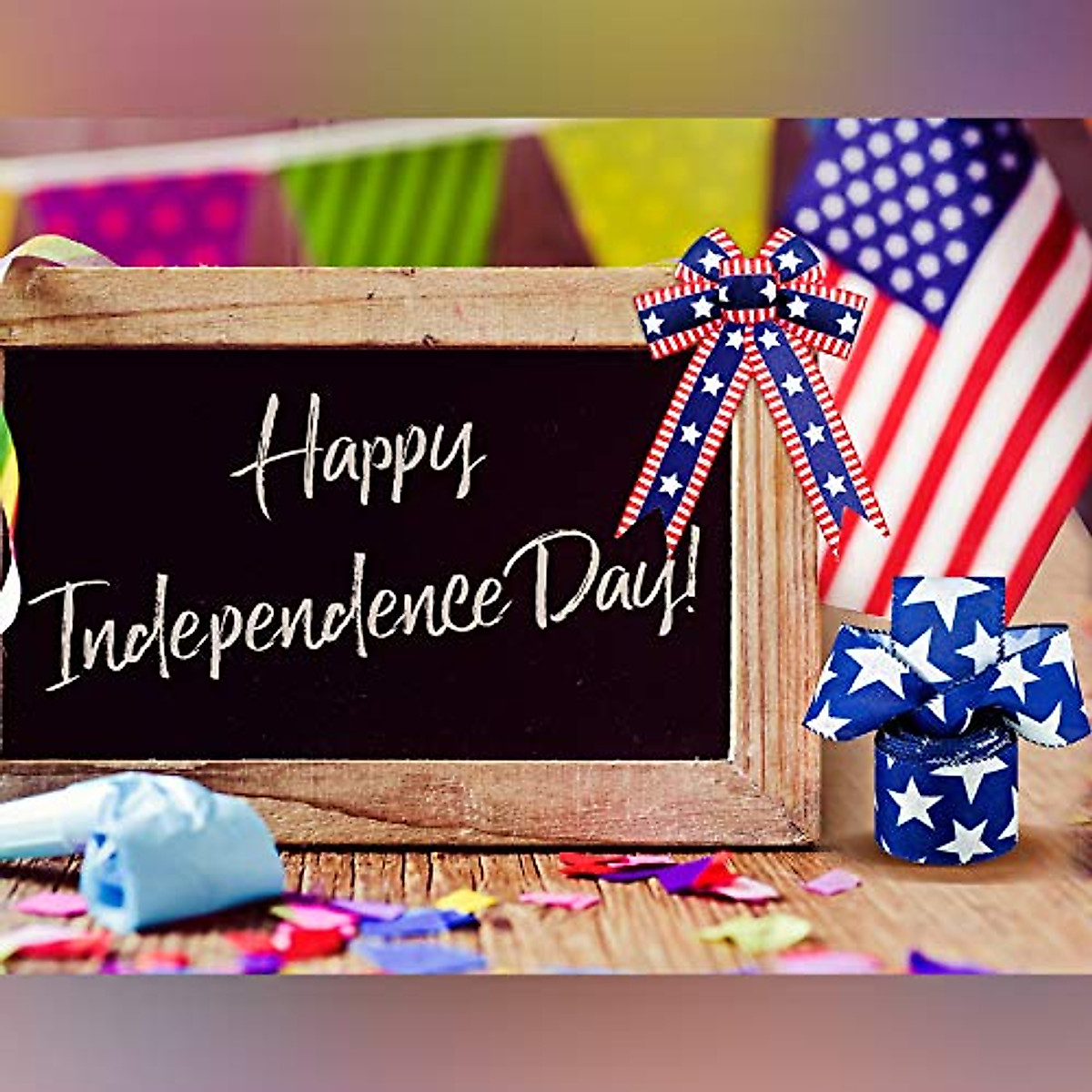 Wiaxin 26 Yards 4th of July Ribbon Patriotic Wired Edge Ribbon Patriotic Stars Stripes Ribbon for Independent Day Decor Hair Bows Wrapping Sewing