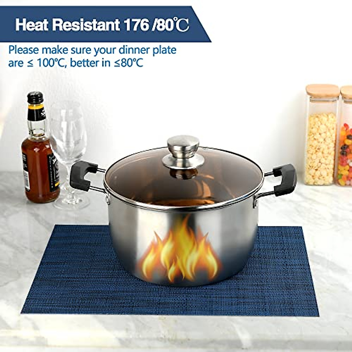 SLKQG Navy Blue Placemats Set of 8 - Easy Clean Washable Vinyl Placemats - Wipeable Heat Resistant Table Mats for Dining Table - 17x12 Inch (Navy Blue, 8)