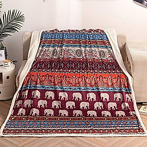 LOVINSUNSHINE Boho Throw Blankets for Couch Bohemian Elephant Soft Cozy Plush Sherpa Fleece Blanket 60x80 -