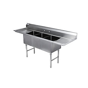 Kratos 29N-003 - Commercial NSF 3 Compartment Sink - 18"Wx18"Lx12"H Bowl Size - (2) 18" Drain Boards