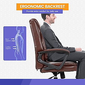 Home Office Chair Ergonomic Desk Chair PU Leather Task Chair Executive Rolling Swivel Mid Back Computer Chair with Lumbar Support Armrest Adjustable Chair for Men Brown