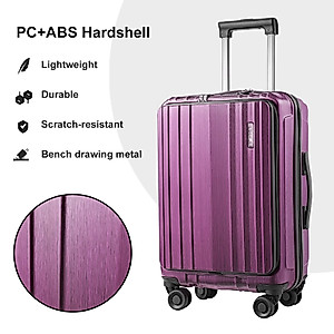 TydeCkare Carry on Luggage 21 Inch with Front Pocket, ABS+PC Hardshell Suitcase with Dual Control TSA Lock, YKK Zipper, 4 Spinner Silent Wheels, Rose Red