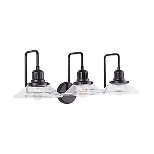 Austin Allen 9D318A Roan Urban/Industrial Clear Glass Wide Cone Bath Vanity Wall Mount Light Fixture, 3-Light 300 Total Watts, 11" H x 30" W, Matte Black