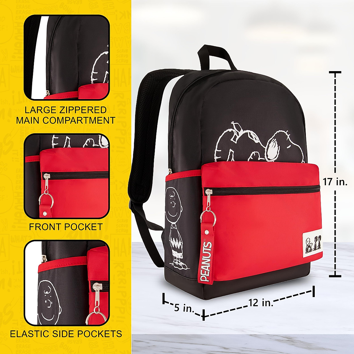 Concept One Peanuts 13 Inch Sleeve Backpack, Snoopy, Charlie Brown and Woodstock Padded Computer Bag for Commute or Travel, Multi