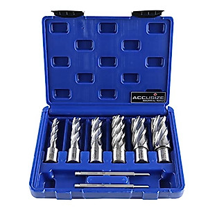 Accusize Industrial Tools Hss Annular Cutter Set, 2'' Cutting Depth, 7/16'' to 1-1/16'' Slugger Cutter, 8 Pcs/Set, HSS2-0000