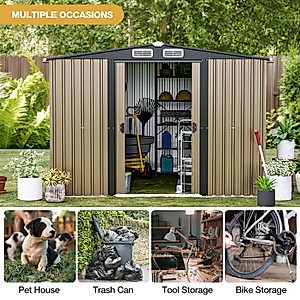 Large Outdoor Storage Shed 10 x 8 FT Galvanized Metal Shed with Sliding Door and Air Vents Waterproof Garden Tool Shed for Backyard, Lawn and Patio