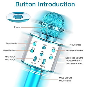 IJO Handheld Bluetooth Karaoke Microphone-Kids Birthday Wireless Mic Singing Toys-Gifts for Age 3 4 5 6 7 8 9 10 Years Old Girls and Boys(Blue)