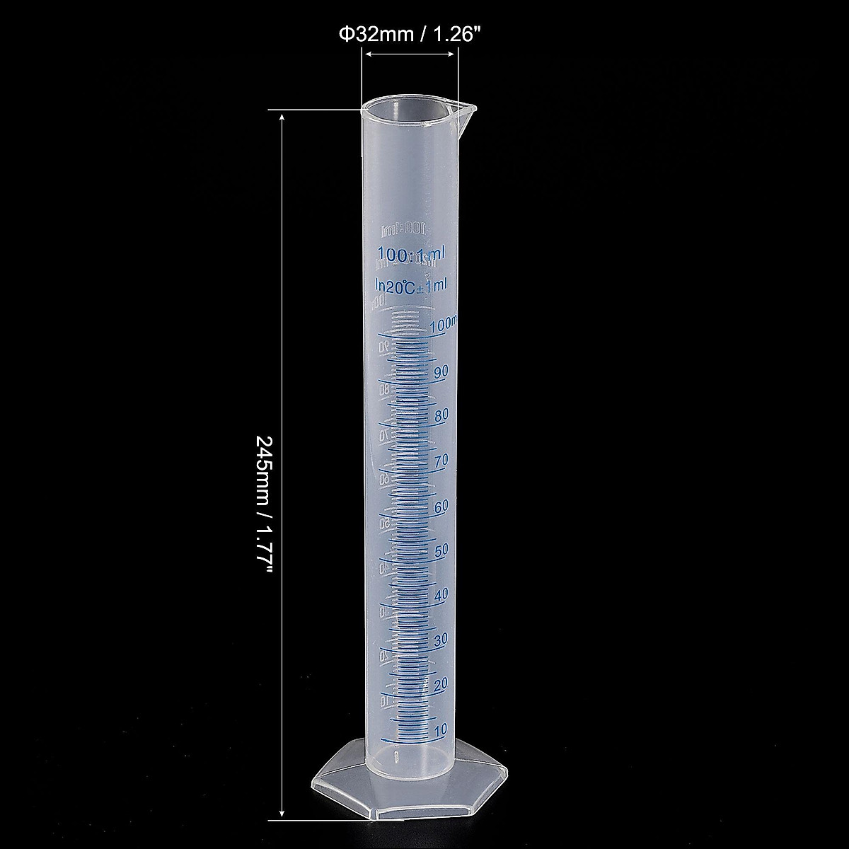 uxcell Plastic Graduated Cylinder, 100ml Measuring Cylinder with 1 Brush, 3in1 Set for Science Lab