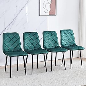 HomeSailing Occasional Green Velvet Dining Chairs Set of 4 for Kitchen Restaurant Modern Office Reception Chairs for Lounge Party Velvet Upholstered Padded Chairs with Black Metal Legs