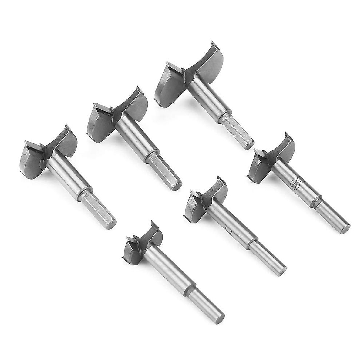 Hilitand Forstner Drill Bits Set, 6pcs 30/35/40/45/50/60mm High Strength Steel Flat Bits Drill Set Woodworking Hole Saw Wood Cutter Tool