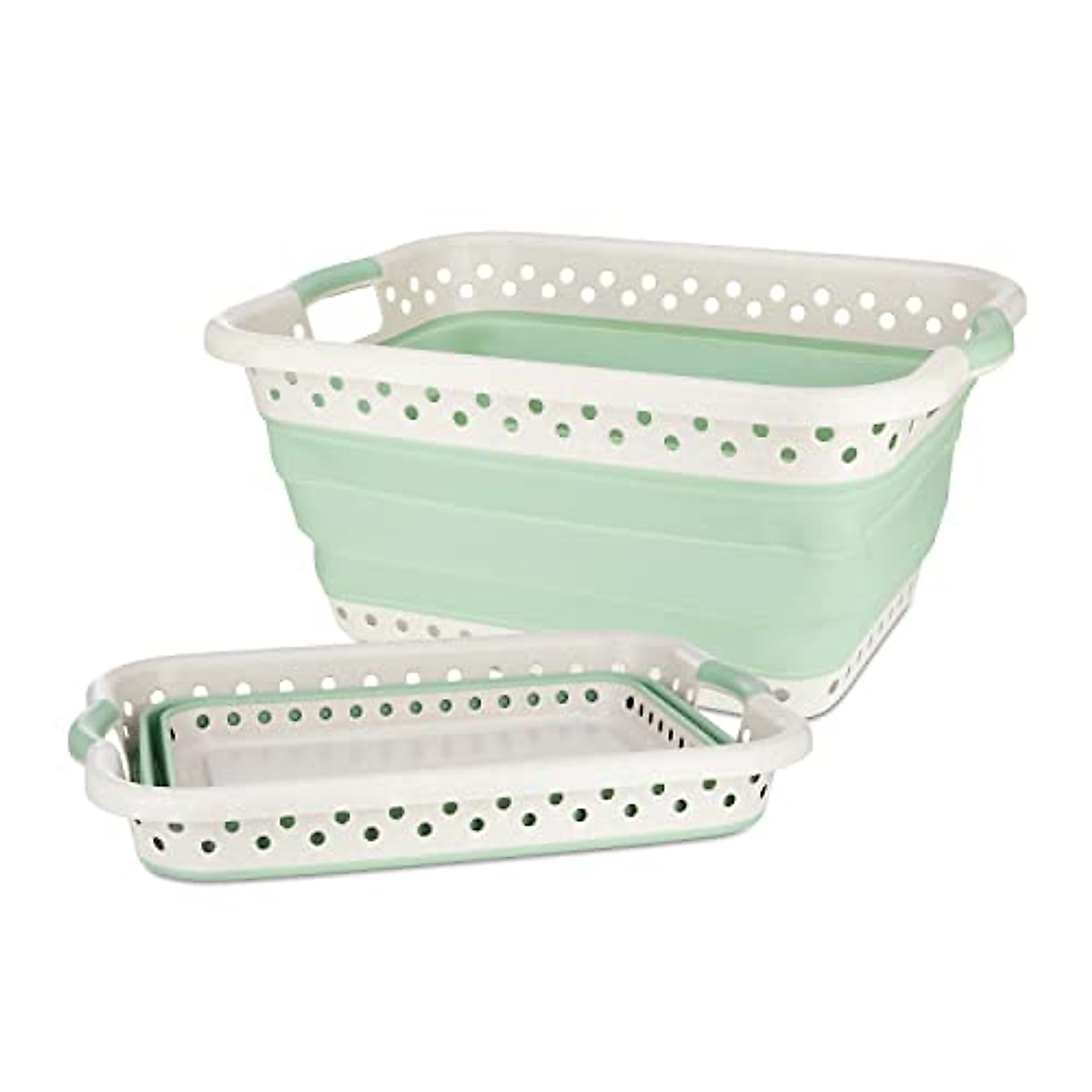 Simply Green 2 Pack Eco Collapsible Foldable Container for Storage and Organization, Space Saving Collapsible Laundry Hamper Basket, Dual grip handles, 25" Large, 1 Green & 1 Grey