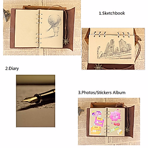 Leather Journal Notebook, MALEDEN Spiral Bound Traveler Notebook for Women Men Thanksgiving Refillable Daily Planner Sketchbook Diary with Zipper Pocket