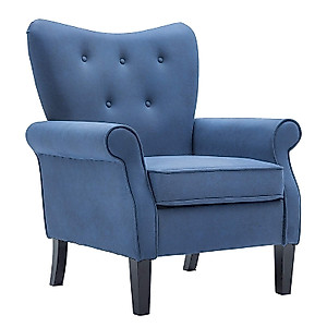 Artechworks Tufted Upholstered Accent Arm Chair with Tech Cloth(Leathaire), Love Shape Single Sofa Club Chair for Living Room, Bedroom, Home Office, Reading/Hosting Room,Blue Color