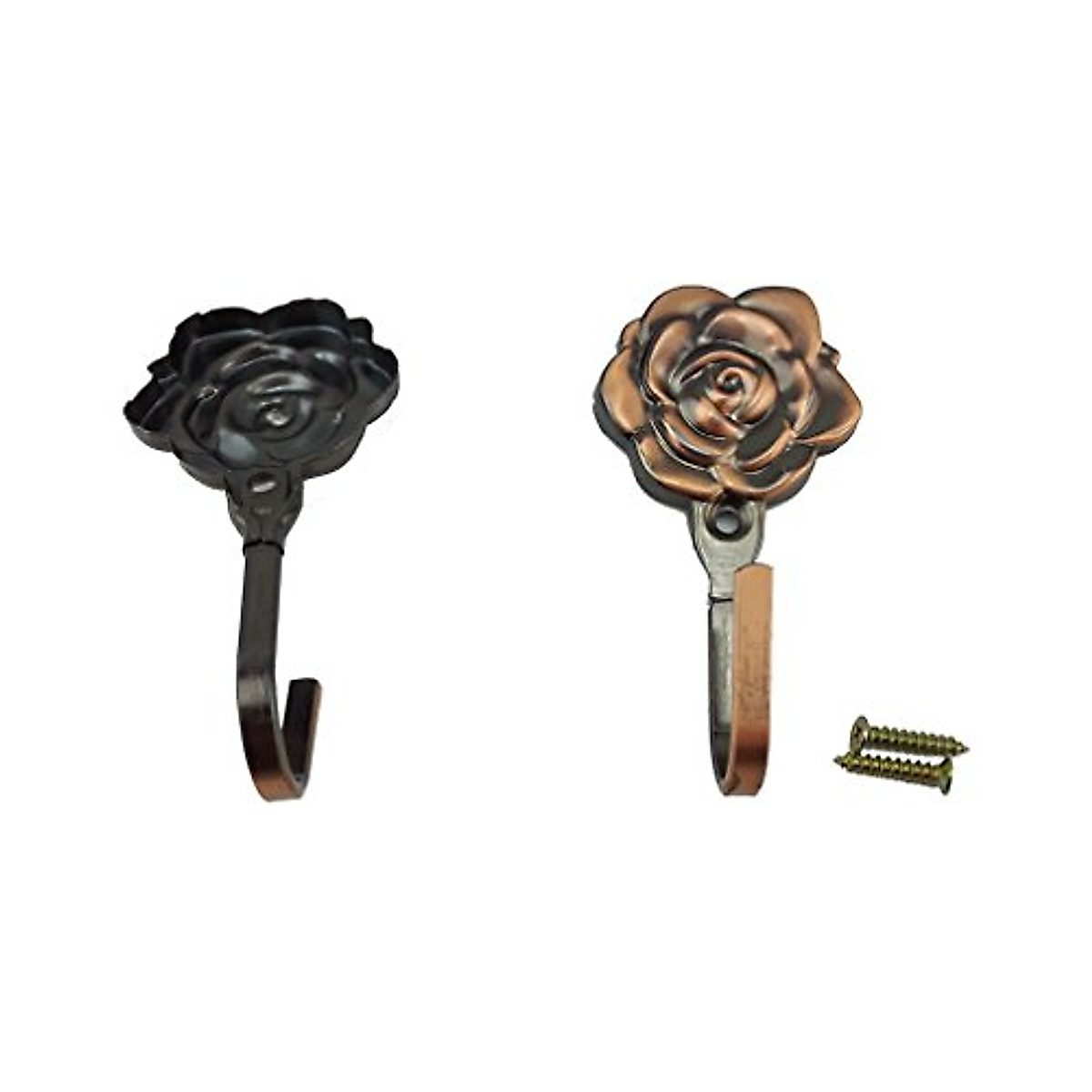 Yueton® Pack of 2 Vintage Rose Pattern Coat Hat Handbags Towel Single Hook Metal Hanger Wall Mount (Red Copper)