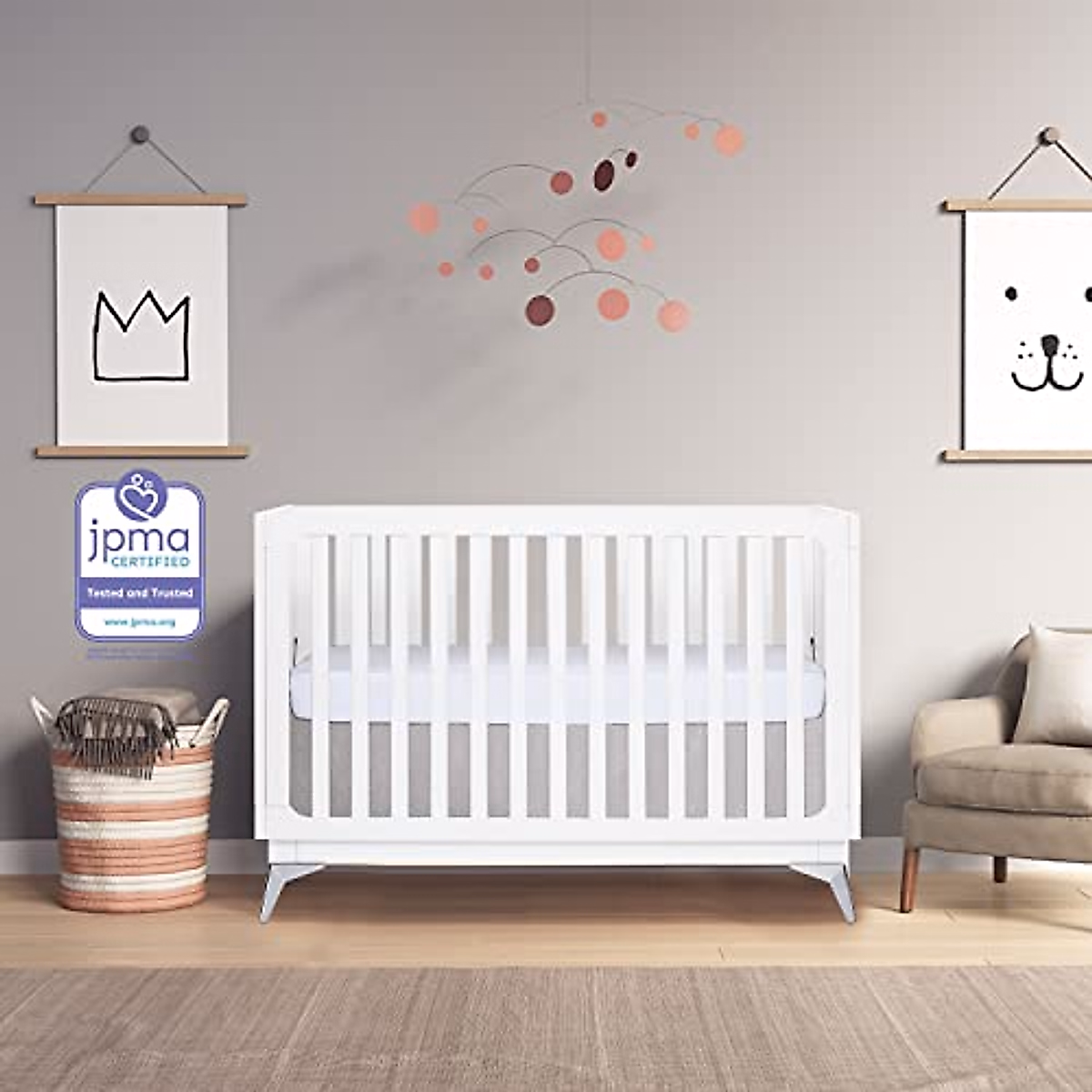 Dream On Me Ultra Modern 4-in-1 Convertible Crib in White, Greenguard Gold Certified, 3 Mattress Height Settings, Fixed Stationary Side Rails, Wooden Furniture